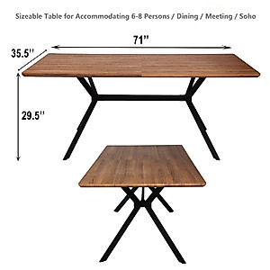 Fadidio 71" Rectangle Dining Table for 6 8, Mid-Century Modern Wood Kitchen Table w/Cross Metal Leg, Large Rustic Industrial Dining Table for Dining Room, Restaurant, Office, Conference, Walnut