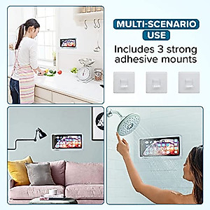 Shower Phone Holder Waterproof, Coral Universe with 3 Adhesive Mounts Multi-use Phone Case for wall Bathroom/Mirror/Kitchen/Livingroom Wall Mount Anti-fog Case sensitive Touch Screen