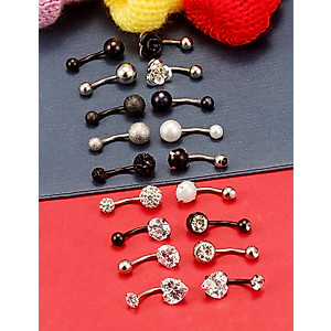 Vsnnsns 14G Belly Button Rings Belly Rings for Women Stainless Steel CZ Opal Belly Button Piercing Jewelry Belly Bars Curved Navel Ring Barbell Body Jewelry Piercing for Women Men Silver Black