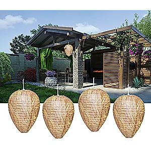 4 Pack Fake Hornet Nest Decoy, Wasp & Carpenter Bee Repellent Outdoor Hanging, Wasp Deterrent, Repellent Nest for Carpenter Bee, Hornets,Yellow Jackets