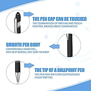 Lragvtbk 8 Pcs Blue Ink Ballpoint Pen with Stylus Tip 2 in 1 Stylus Ballpoint Pen Metal Pens Stylus Pen for Touch Screens School Office Coworkers (Black)