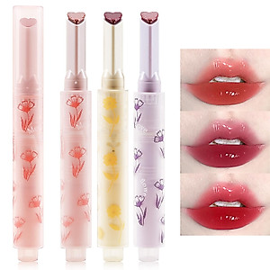 Erinde Tinted Glasting Melting Balm, 3 Colors Jelly Tinted Lip Balm Lipstick, Moisturizing Glossy Balm Lip Makeup for Dry Lips, Heart Shape Lip Gloss, Long Lasting, High Pigmented, Vegan, 04#05#06#