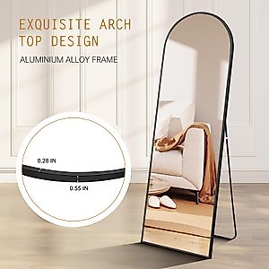Mirror Full Length- Arched 64"x21"Full Length Mirror Shatter-Proof Glass,Standing Leaning Hanging Wall-Mounted,Black Floor Mirror,Aluminum Frame Modern Home Decor for Bedroom Living Room Cloakroom