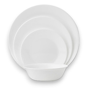 Corelle Vitrelle 18-Piece Service for 6 Dinnerware Set, Triple Layer Glass and Chip Resistant, Lightweight Round Plates and Bowls Set, Winter Frost White
