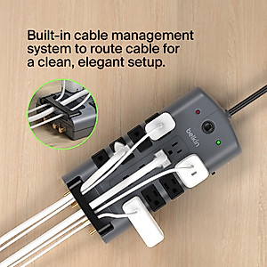 Belkin Surge Protector Power Strip w/ 8 Rotating & 4 Standard Outlets - 8ft Sturdy Extension Cord w/ Flat Pivot Plug for Home, Office, Travel, Desktop & Charging Brick - 4320 Joules of Protection