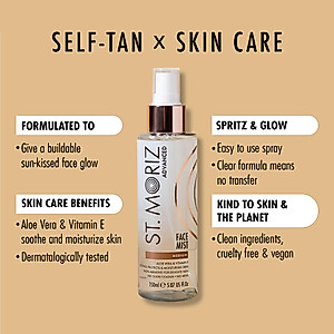 St. Moriz Advanced Self Tanner Face Mist, Sunless Tanning Spray (Medium, 5.07 Fl Oz) - Quick Tan Clear Bronzing Spray with Aloe Vera & Vitamin E – Gradual Self Tan for Face - Fake Tan Spray