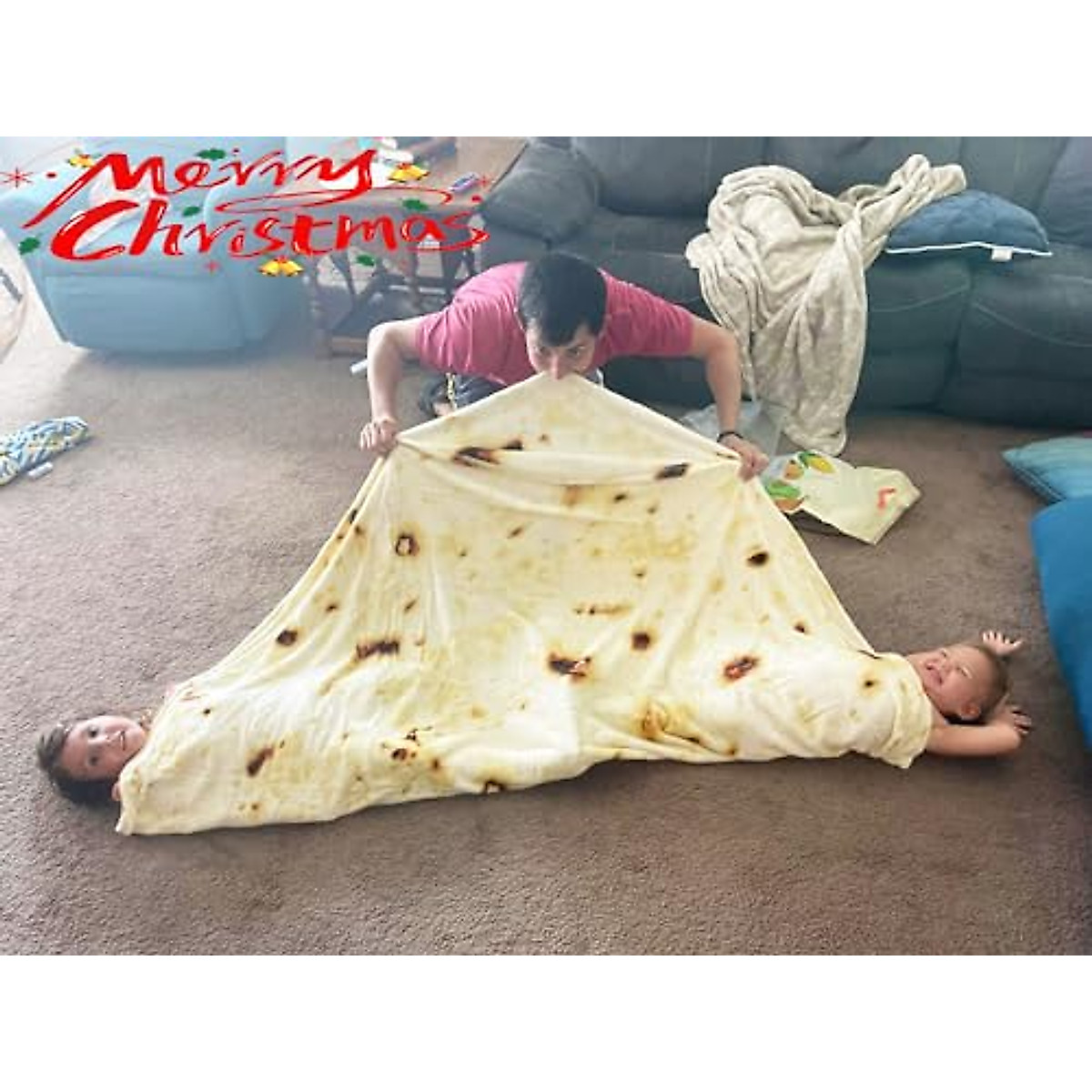 Acteb Burrito Tortilla Blanket Gifts for Kids Teens 60in, 300GSM Double Sided Print Novelty Soft Flannel Wrap Round Throw Blankets Home Decor Food Taco