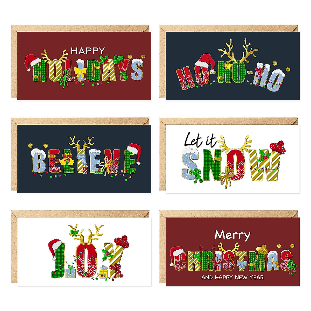 easykart labels 18 Christmas Cards Assortment with Envelopes & Sealing Stickers,Holiday Theme 6 Designs with Foiling & Emboss Effect,7.25" x 3.75" For Friends, Family and loved Ones