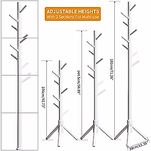 IBUYKE Coat Rack Stand Freestanding, 3-Tier Side Table, Coat Tree with 3 Adjustable Sizes and 8 Hooks, Industrial Small End Table with Storage Shelf, for Bedroom, Hallway RF-1194&TMJ402H