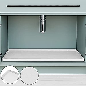 Under Sink Mat, 34" x 22" Under Sink Mats for Kitchen Waterproof - Silicone Under Sink Liner Drip Tray with Drain Hole (Gray)
