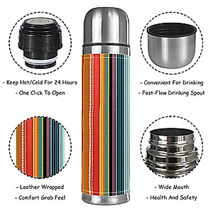 Stripe Boho Stainless Steel Water Bottle Leak-Proof, Double Walled Vacuum Insulated Flask Thermos Cup Travel Mug 17 OZ