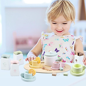 Wooden Tea Set for Little Girls - 20Pcs Tea Party Toys Set - Toddler Play Kitchen Accessories Play Food Toy for Kids Boys Girls