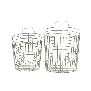 CosmoLiving by Cosmopolitan Contemporary Metal Round Storage Basket, Set of 2 14", 12"H, Silver