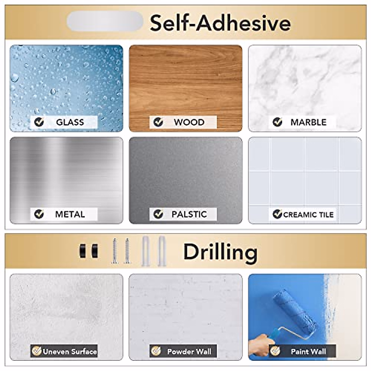 Black Paper Towel Holder Under Cabinet Wall Mount Self Adhesive Under Counter Paper Towel Holder Paper Towel Roll Holder for Countertop Kitchen Organization Bathroom Farmhouse SUS304 Stainless Steel