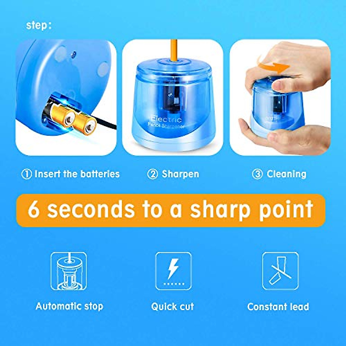 Electric Pencil Sharpener, Small and Portable Pencil Sharpener for NO.2 Pencils and Colored Pencils, Auto Feature and Durable for Classroom, Home and Office, USB Cable Included