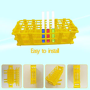 Pocomoco 3 Packs Plastic Test Tube Rack, 60 Holes Lab Test Tube Rack Holder for 16mm Test Tubes, Yellow, Detachable (Yellow60)