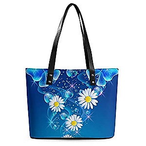Womens Handbag Butterflies And Daisy Leather Tote Bag Top Handle Satchel Bags For Lady