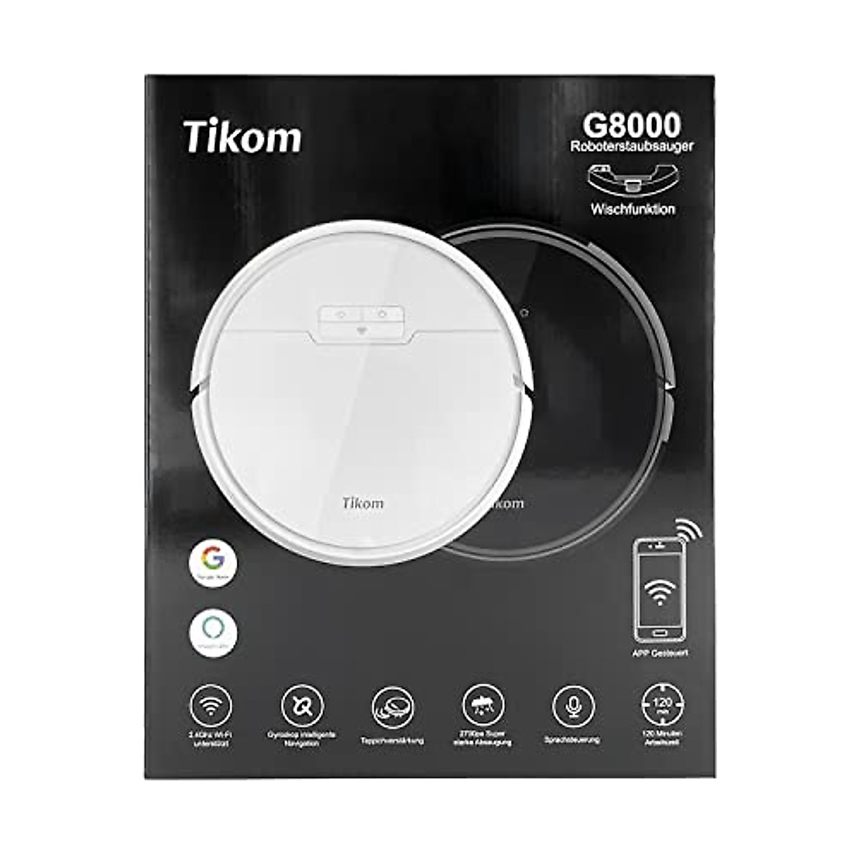 Tikom Robot Vacuum and Mop, G8000 Robot Vacuum Cleaner, 2700Pa Strong Suction, Self-Charging, Good for Hard Floors, Black