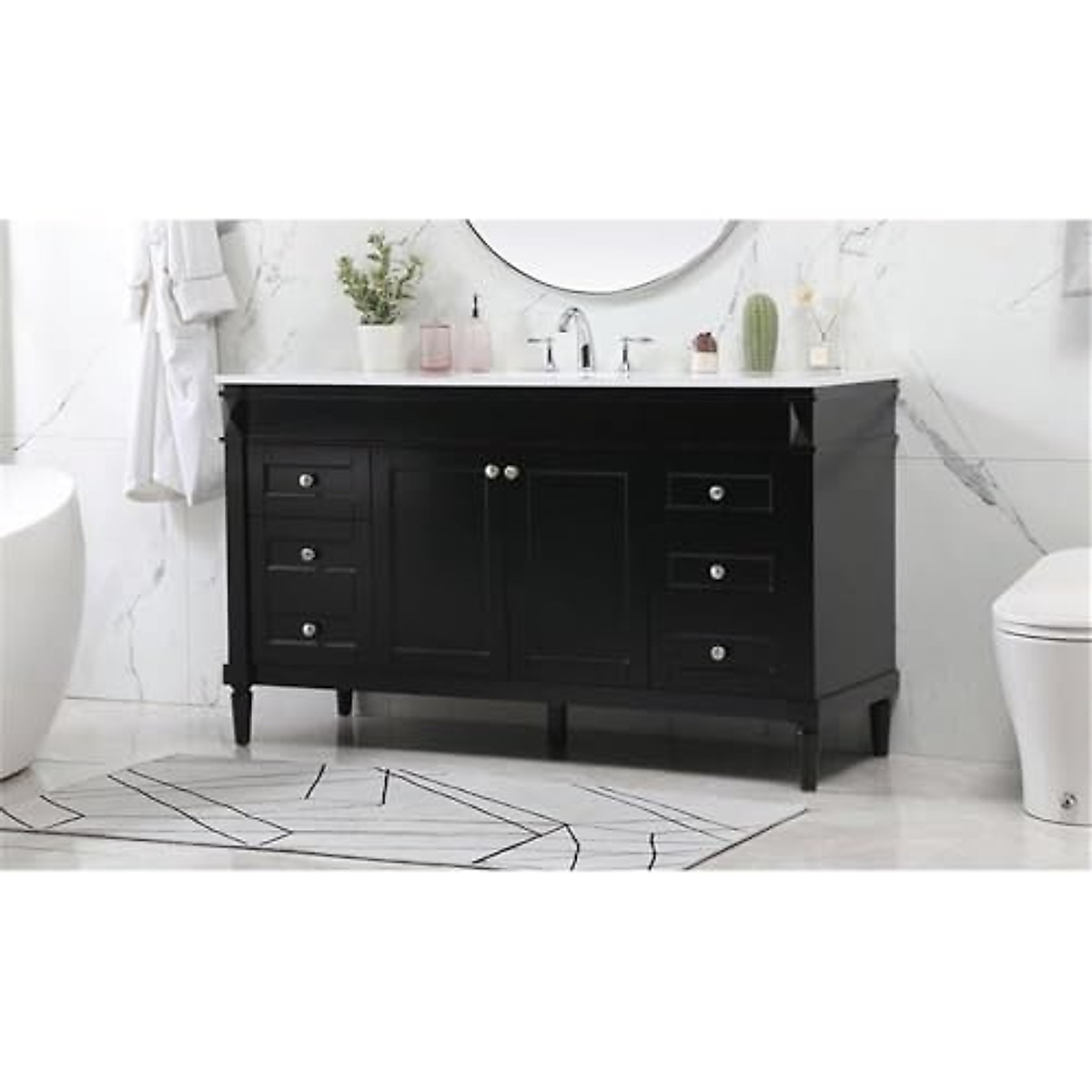 Elegant Decor Indoor Modern Under Sink Bathroom Fixtures Storage Organizer Cabinet 60 inch Single Bathroom Vanity - Black