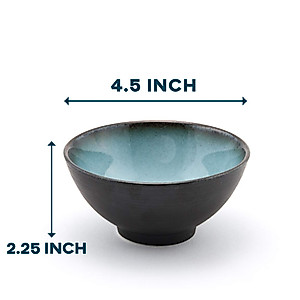 Happy Sales HSRSB-BLUGRY4, Japanese Style Ceramic Rice Bowls, Soup, Cereal, Dessert Bowls 4 pc, Grey Blue