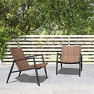 Grand patio Outdoor Aksel Series Conversation Chairs Set of 2 All Weather Wicker Patio Chairs with Powder Coated Aluminum Frame Bistro Set for Garden Backyard Balcony Brown