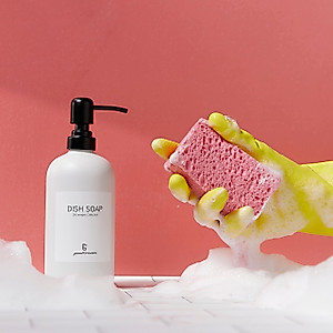 GraceHomewares Stoneware Ceramic Dish Soap Dispenser for Kitchen Sink | Kitchen Soap Dispenser Set | Soap Holder | Bathroom Hand Soap Dispenser | Waterproof Labels | 2 Pack | White w/Black Pump