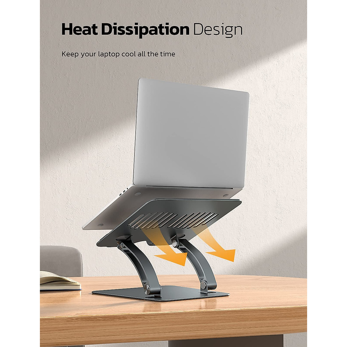 Nulaxy Adjustable Laptop Stand for Desk, Ergonomic Portable Laptop Stand Up to 10.6" with Heat-Vent, Laptop Riser Supports Upto 11Lbs, Compatible with MacBook Pro All Laptops 11-15.7"(Grey)