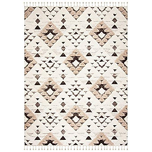 SAFAVIEH Moroccan Tassel Shag Collection X-Large Area Rug - 11' x 15', Ivory & Brown, Boho Design, Non-Shedding & Easy Care, 2-inch Thick Ideal for High Traffic Areas in Living Room, Bedroom (MTS688A)