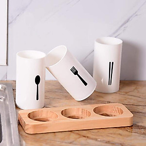 Hemoton 1 Set Utensil Holder Cutlery Utensil Drying Rack Basket Holder with Wood Base for Bar Kitchen Countertop Storage, Organize Forks, Knives, Spoons