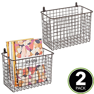 mDesign Portable Metal Wire Wall Mount Decor Storage Organizer Basket Bin - Hang in Kitchen, Garage, Entryway, Mudroom, Bedroom, Bathroom, Laundry Room - Concerto Collection - 2 Pack - Bronze