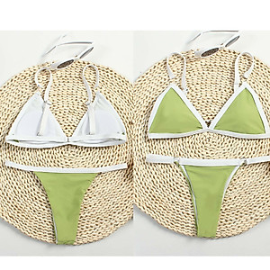 Women O-Ring Two Piece Thong Bikini Sets Solid Color Swimsuits Sexy Bathing Suits Cheeky High Waisted Triangle Beach Swimsuit