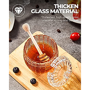 Ahoo Glass Honey Jar,Dispenser Honey Pot Containers with Wooden Dipper Stick Set and Lid,Storage Honey Holder Bottle