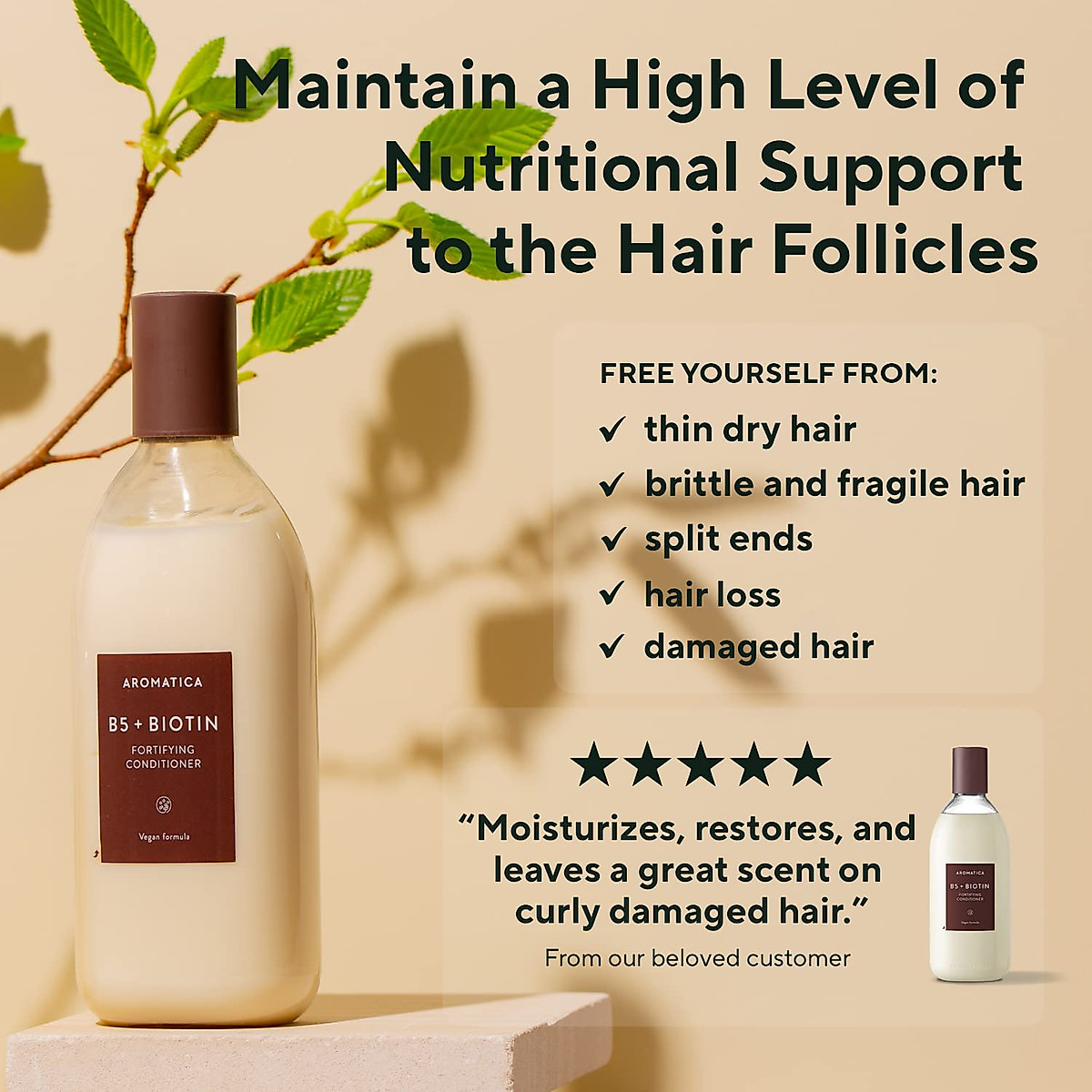 AROMATICA B5+ Biotin Fortifying Conditioner 13.53 oz / 400 ml – Intensive Nutritional Care for Weak, Thin Hair – Alleviates Hair Loss and Prompts Hair Growth - Free from Sulfate, Silicone, and Paraben