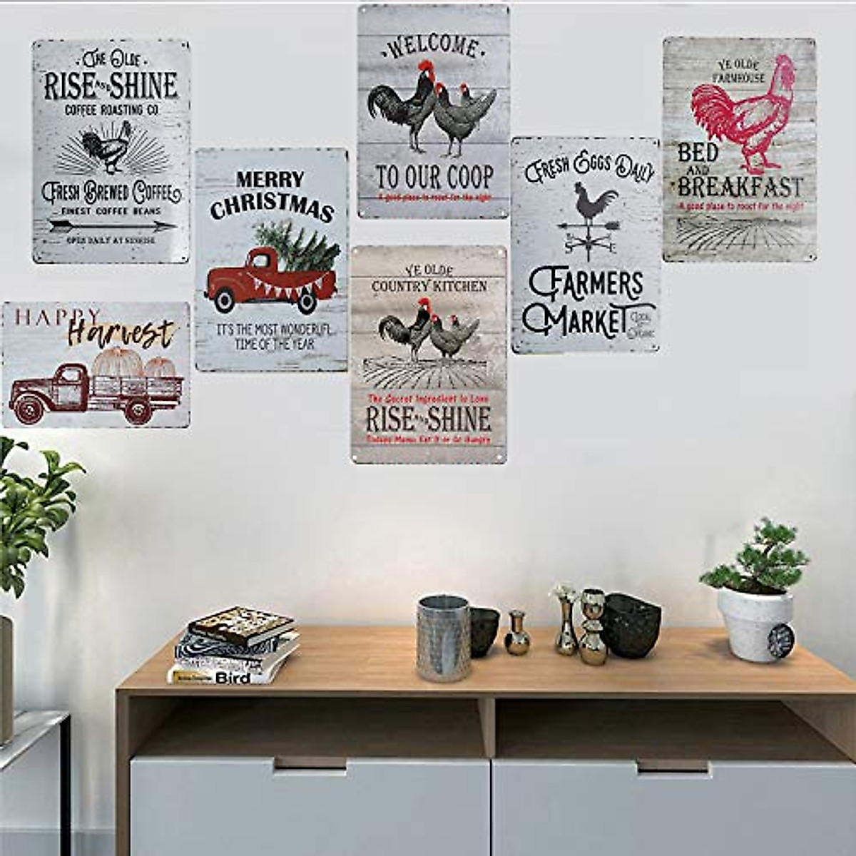 PXIYOU Welcome to Our Coop Chicken Sign Retro Vintage Metal Tin Signs Rustic Farmhouse Country Wall Art Sign 8X12Inch