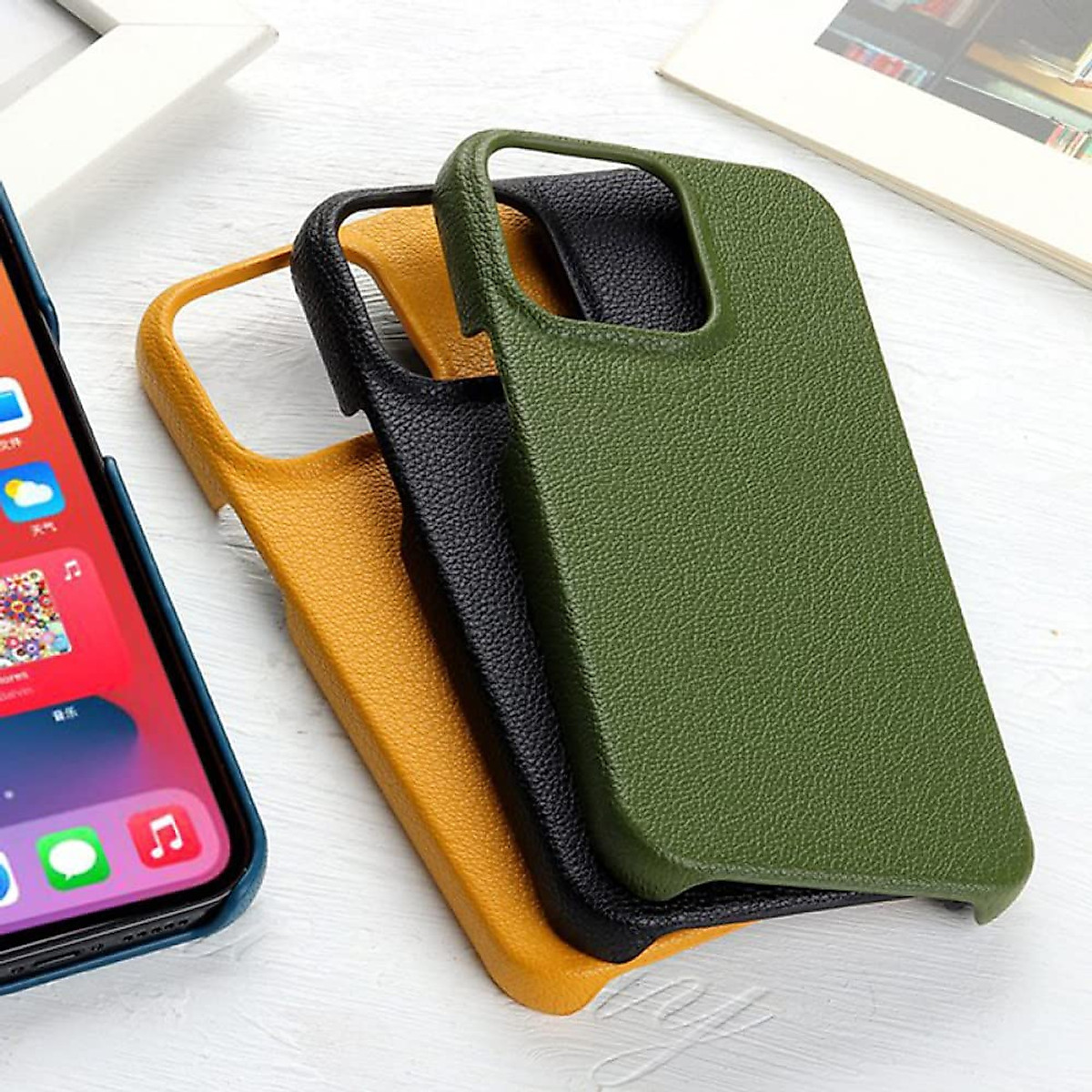 CLLDY Litchi Grain Leather Case for iPhone 14 13 11 12 Pro Max 13 Mini XR X XS Max 14 Plus Back Cover,Yellow,for iPhone X XS