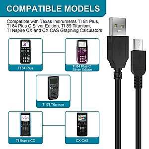 Sqrmekoko USB PC Charger Charging Cable Cord for TI-84 Plus, TI-84 Plus CE, TI 89 Titanium, TI Nspire CX/TI Nspire CX CAS Graphing Calculators