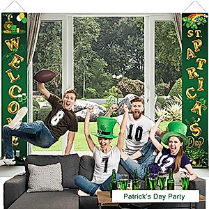 HOPEME ST. Patrick’s Day Decorations Hanging Welcome Sign, 70 x 13 Inch Porch Banners with Shamrock Balloon Themed Decorations, Home Party Hanging and Wall Decorations