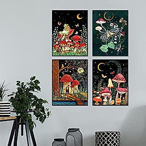 Mushroom Paint by Number for Adults, Hlison 4 Packs Easy Mushroom Paint by Numbers, Mushroom DIY Kids Adult Paint by Numbers for Beginner, Gift Home Wall Decor 16x20 Inch