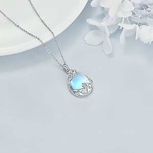 YAFEINI 925 Sterling Silver Moonstone Necklace Filigree Teardrop Pendant Necklace Jewelry for Women (A-filigree moonstone necklace)