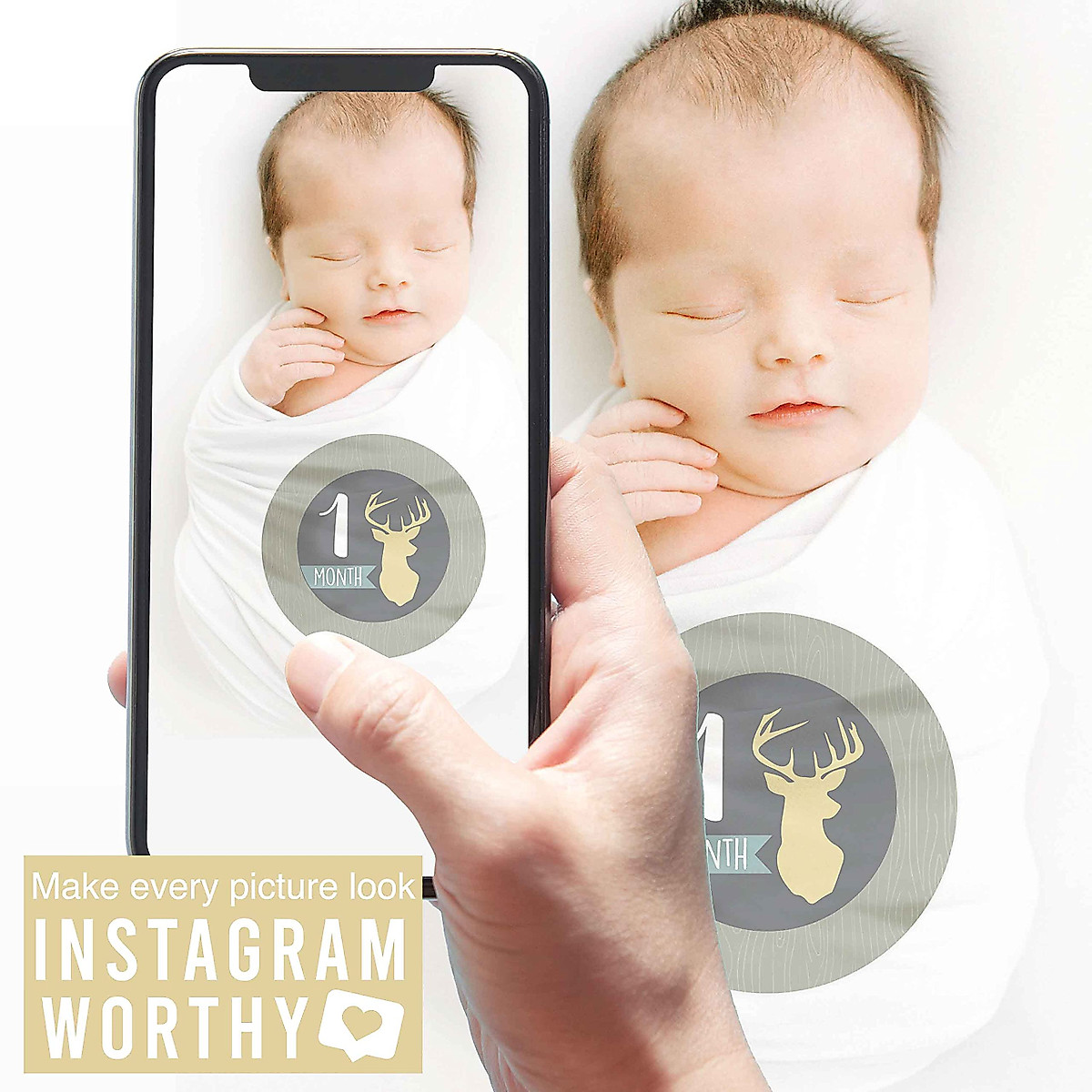 16 Monthly Baby Milestone Stickers Boy - Deer Baby Monthly Milestone Stickers for Baby Boy, Milestone Baby Monthly Stickers, Baby Month Stickers for Baby Photo Props, Monthly Baby Stickers Boy
