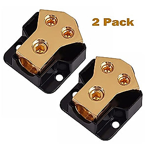 2 Way Power Distribution Block, LAWUZA Connecting Block 0/2/4 Gauge in 4/8/10 Gauge Out Amp Ground Distributor for Auto Car Audio Splitter Amplifier
