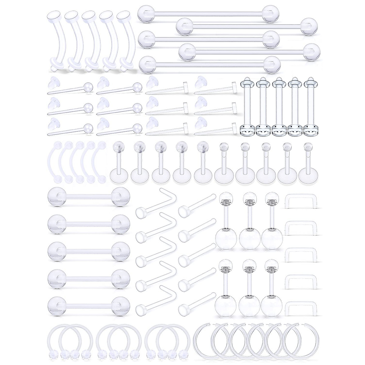 Cisyozi 16G Clear Plastic Nose Rings Stud Piercing jewelry Retainer Work Sport Surgery Silicone Lip Septum Eyebrow Belly Nipple Tongue Ring Cartilage Tragus Earrings Hoop Industrial Piercing Jewelry