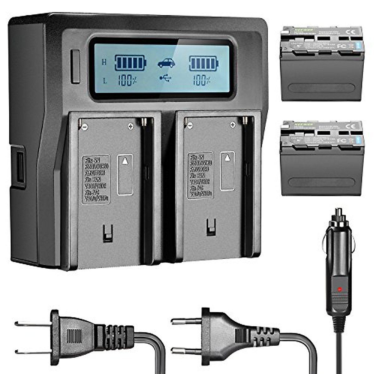 Neewer 2 Pieces 6600mAh Replacement Li-ion Battery for Sony NP-F970 NP-F960 NP-F975 NP-F570 and LCD Dual Charger, Fit for Neewer CN160 FW568 F100 F200 FW700 and Other LED Video Light or Monitor