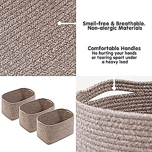 Cotton Rope Basket for Blanket Basket | Nursery Storage | 15"x10"x9" Set of 3 Brown Medium Storage Baskets for Organizing with Handles works as Wicker Basket, Woven Baskets for Storage, Blanket Storage Basket, Cloth Baskets as Toy Storage Basket