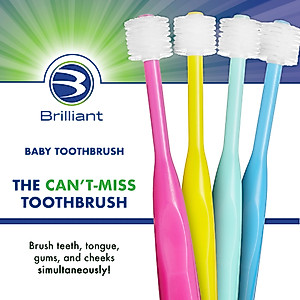 Brilliant Oral Care Baby Toothbrush with Soft Bristles and Round Head, for a Toddler Approved, Easy to Use All-Around Clean Mouth, Ages 0-2 Years, Blue, 1 Pack