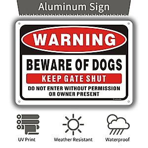 Beware of Dog Signs for Fence,Yuntarda 2-Pack 10"x7"Do not Enter Sign Keep Gate Shut Rust Free Reflective Metal Sign for Outdoor Use