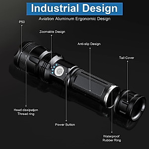 MILAOSHU Rechargeable Flashlights 900,000 High Lumens - 2 Pack, Super Bright LED Flash Light with 5 Modes, 12 Hour Brightest Waterproof Handheld Flashlight for Home, Camping