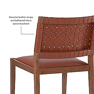 Linon Warm Brown Wood Upholstered Seat and Woven Leather Back Cleary Side Chair
