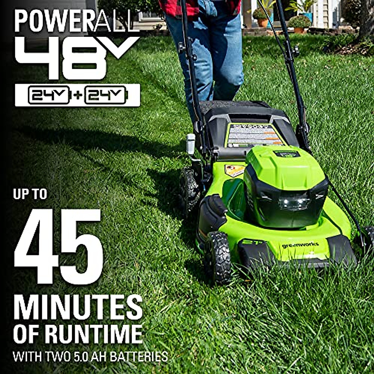 Greenworks 2 x 24V (48V) 21" Brushless Cordless Self-Propelled Lawn Mower, (2) 5.0Ah USB Batteries (USB Hub) and Dual Port Rapid Charger Included