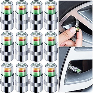 PAGOW 12Pcs 2.2Bar 32PSI Car Tire Pressure Monitor Valve Stem Caps Sensor Indicator 3 Color Eye Alert